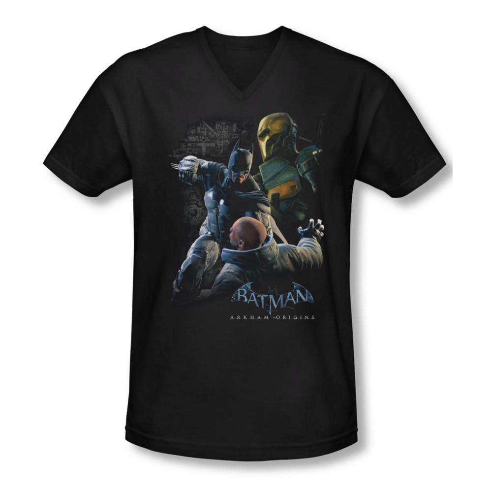 Arkham Origins Shirt Slim Fit V-Neck Punch Black T-Shirt - Arkham ...