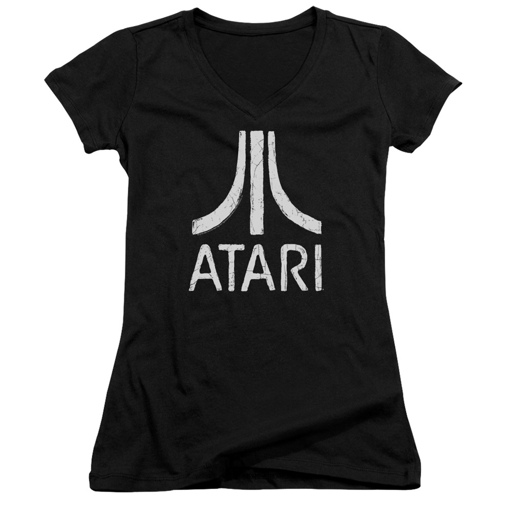 Atari Juniors V Neck Shirt Rough Logo Black T-Shirt - Atari Rough Logo ...