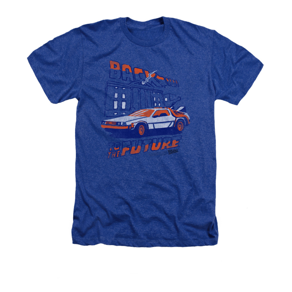 Back To The Future Shirt Lightning Strikes Adult Heather Royal Blue Tee ...