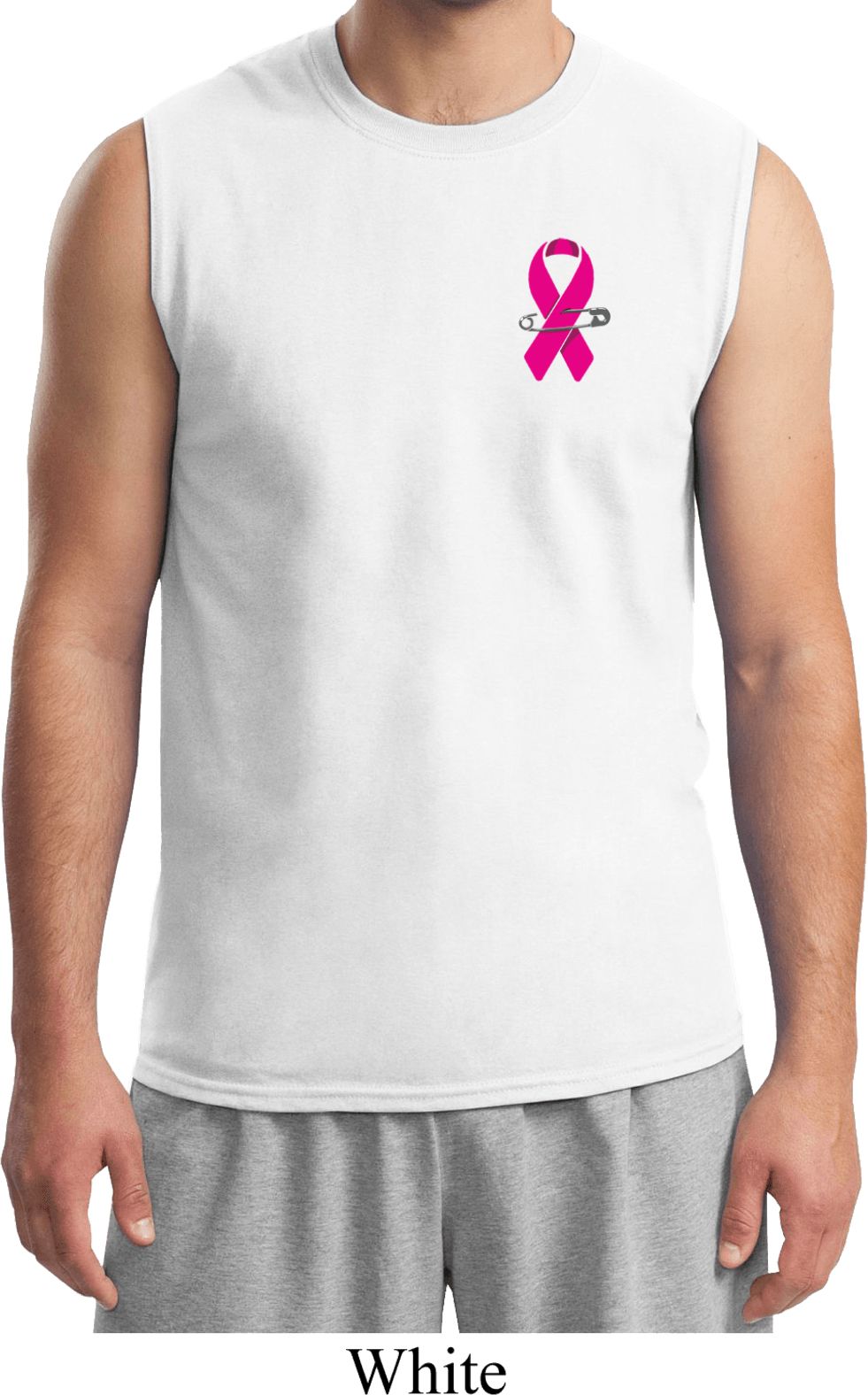 Breast Cancer Awareness Pink Ribbon Pin Pocket Print Mens Muscle Shirt ...