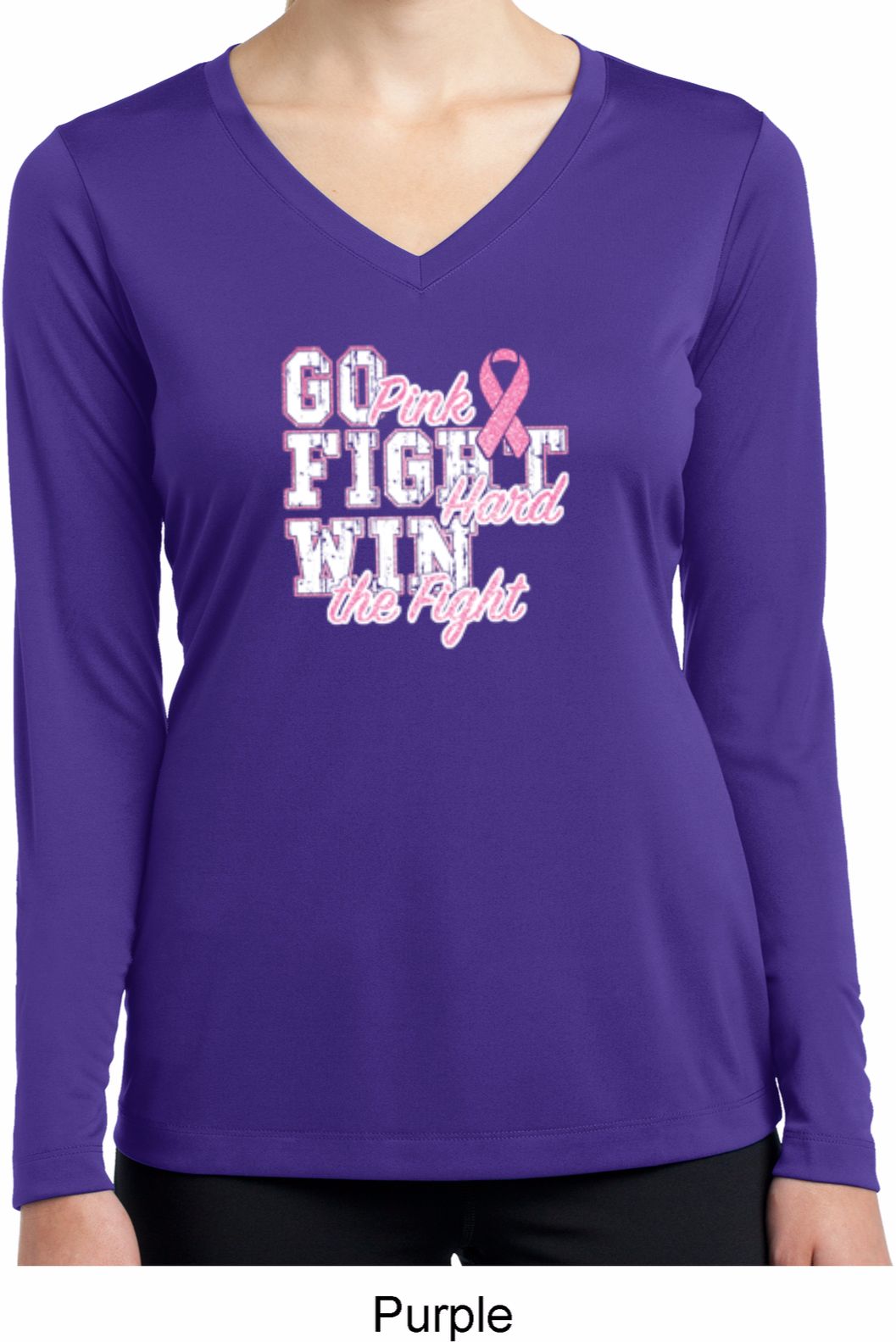 Breast Cancer Go Fight Win Ladies Dry Wicking Long Sleeve Shirt - Go ...