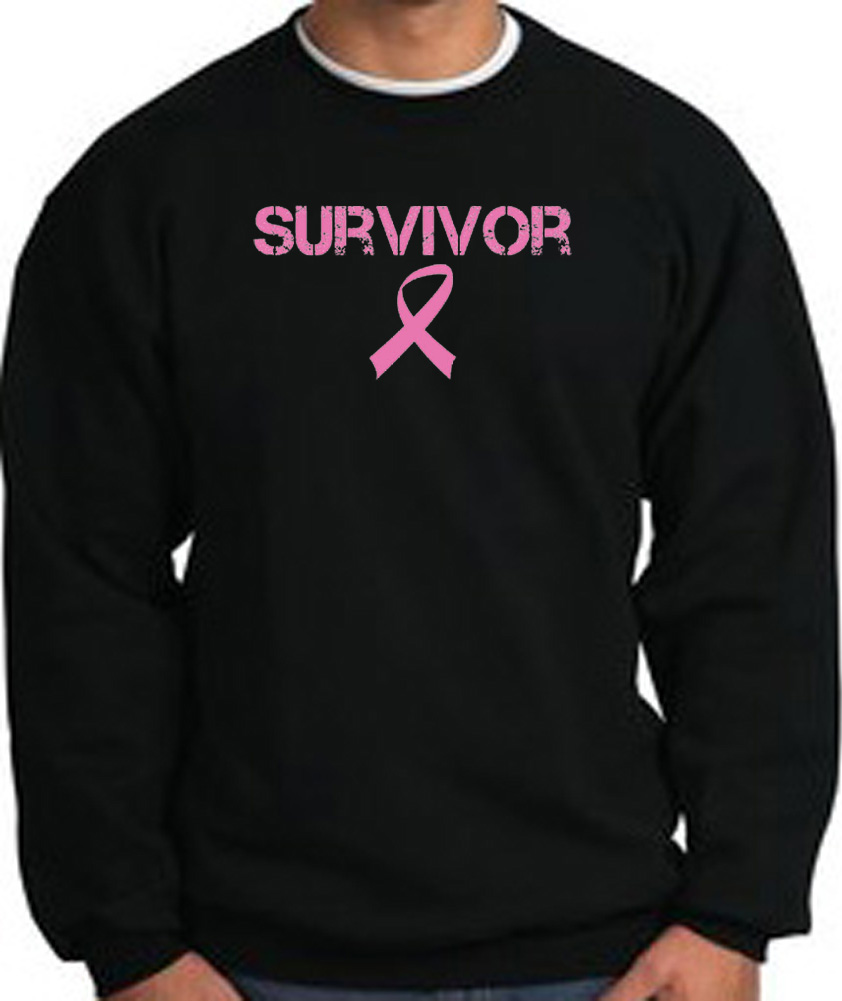 Breast Cancer Sweatshirt Ribbon Distressed Survivor Black Sweat Shirt ...