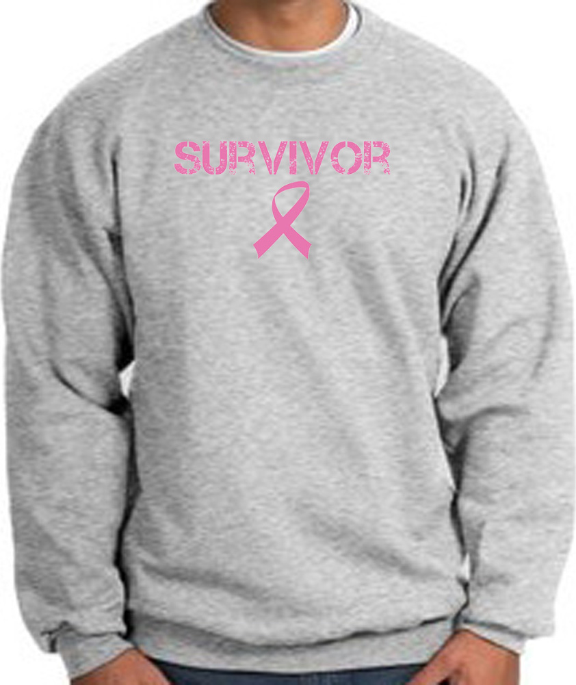 Breast Cancer Sweatshirt - Ribbon Distressed Survivor Grey Sweat Shirt ...