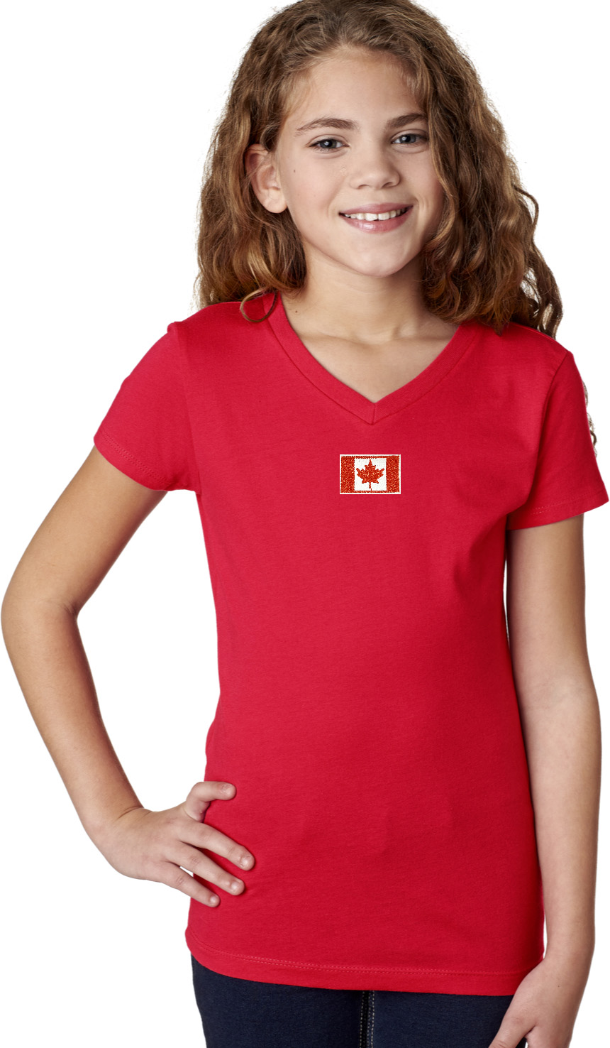 Canada Flag Patch Small Print Girls V-neck - Canada Flag Patch Small ...
