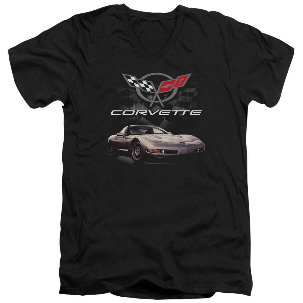 Chevy Slim Fit V-Neck Shirt Corvette Checkered Past Black T-Shirt ...