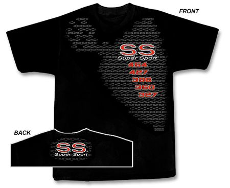 Chevy SS T-Shirt - Super Sport Muscle Car Adult Black Tee - Chevy T-shirts