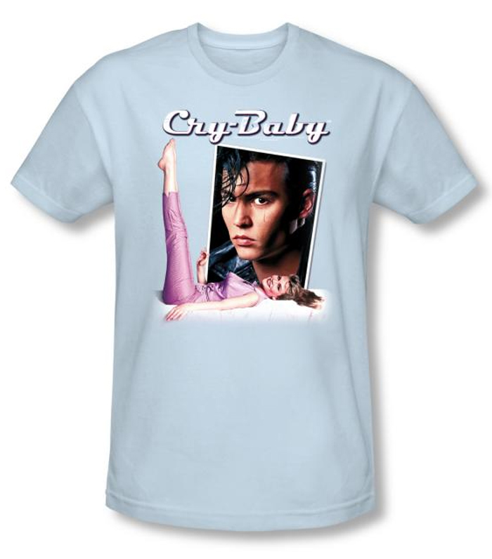 Cry Baby Slim Fit T-shirt Movie Title Adult Light Blue Tee Shirt ...