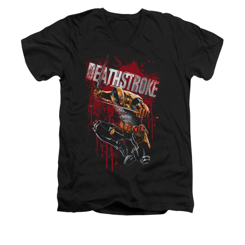 Deathstroke Shirt Blood Splattered Slim Fit V Neck Black Tee T-Shirt ...