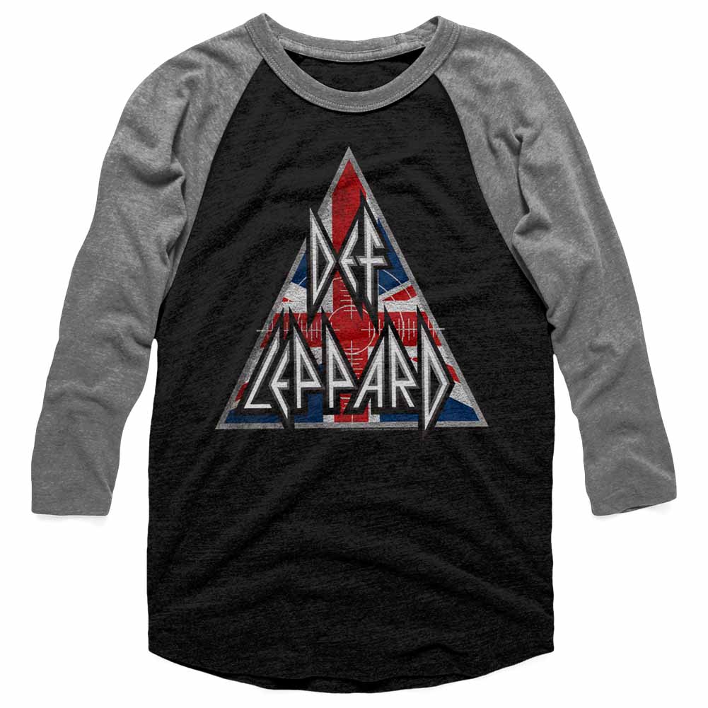 Def Leppard Shirt Raglan Union Jack Logo Triangle Black/Grey Shirt ...