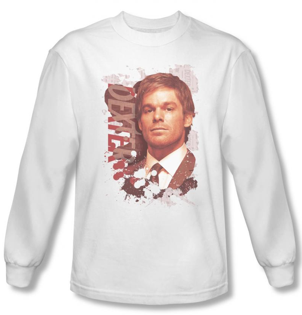 Dexter Shirt Splatter White Long Sleeve T-Shirt Tee - Dexter Splatter ...
