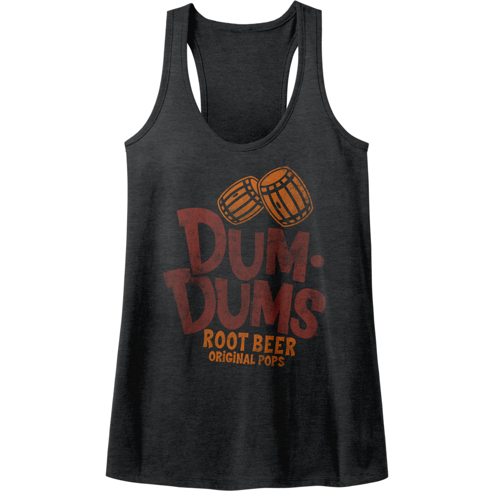 Dum Dums Juniors Tank Top Root Beer Black Racerback - Dum Dums Shirts