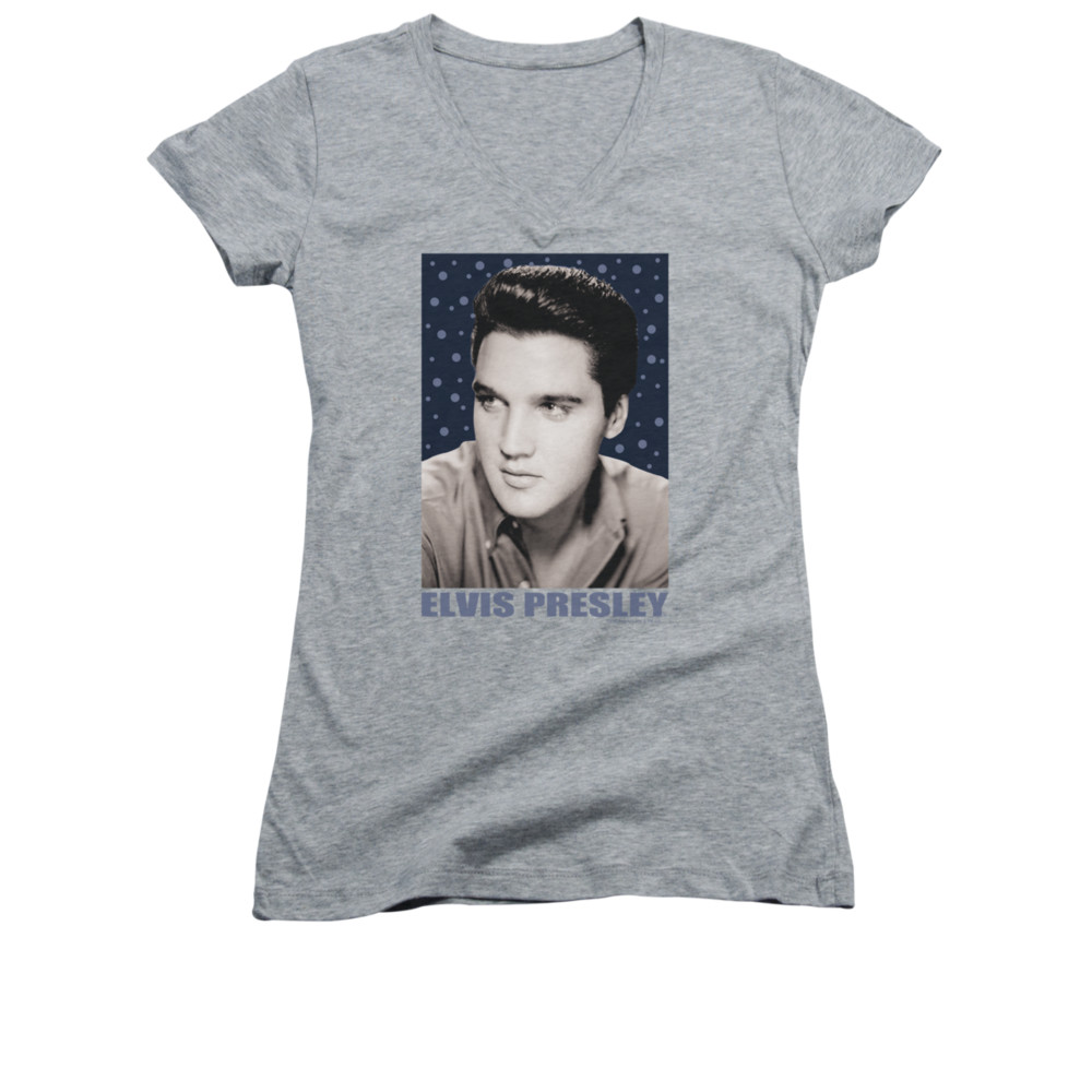 Elvis Presley Shirt Juniors V Neck Blue Sparkle Athletic Heather T ...