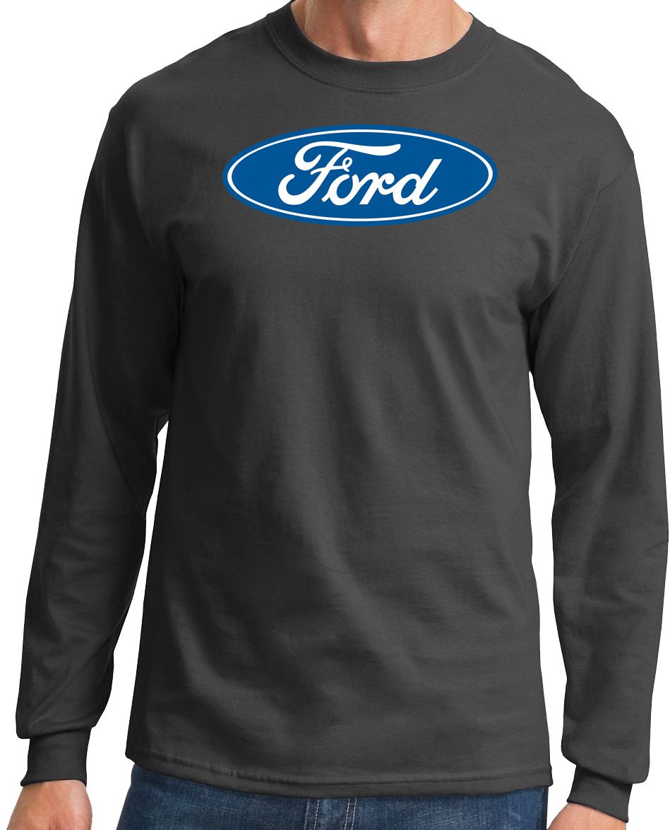 Ford Logo Long Sleeve Shirt - Oval Emblem Adult Charcoal T-Shirt - Ford ...