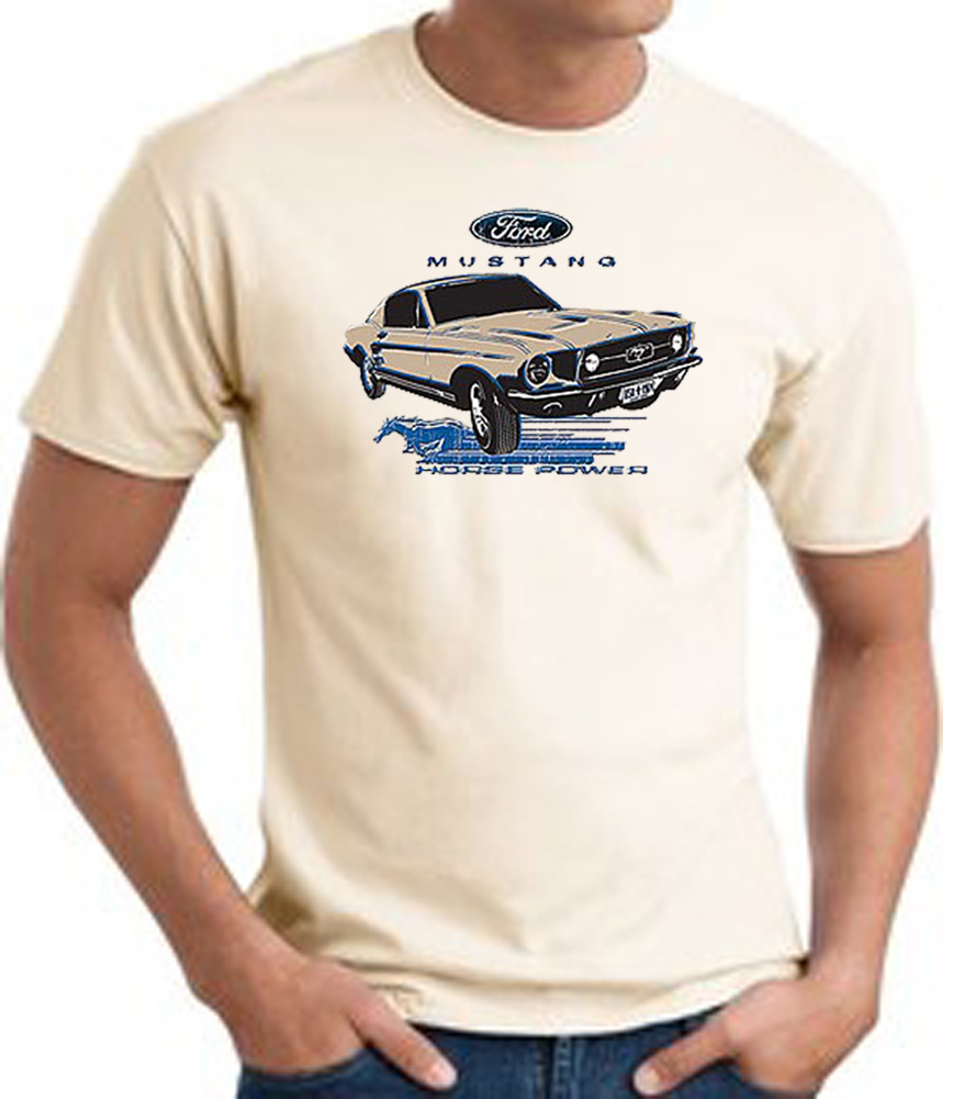 Ford Mustang T-shirt - Horsepower Adult Natural Tee Shirt - Ford ...