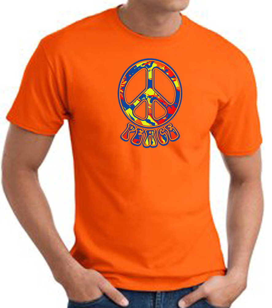 Funky 70s Peace World Peace Sign Symbol Adult T-shirt - Orange - Funky ...