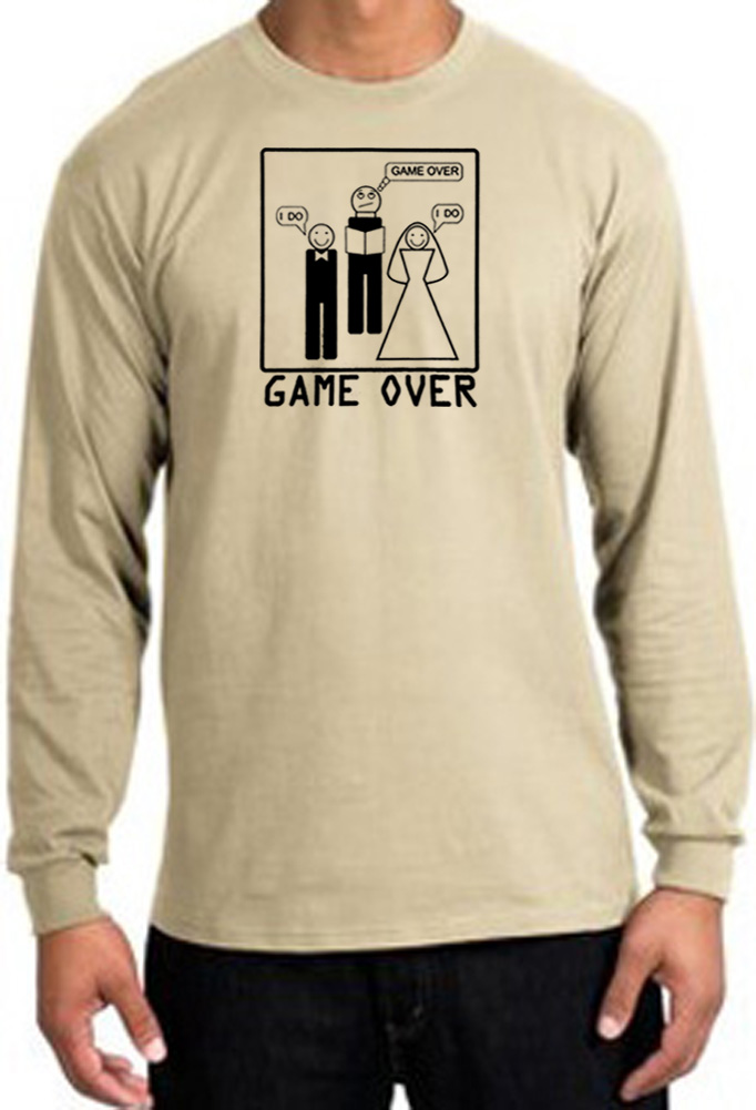 Game Over Marriage Ceremony Long Sleeve Sand Shirt - Black Print - Game ...