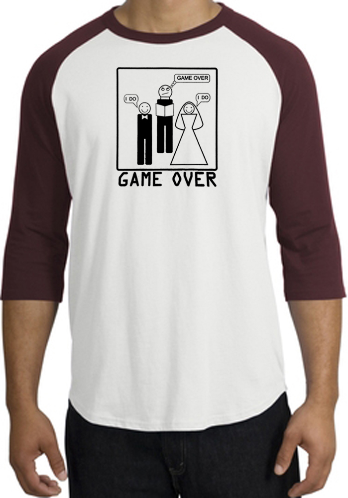 Game Over Marriage Ceremony Raglan White/Maroon Shirt - Black Print ...