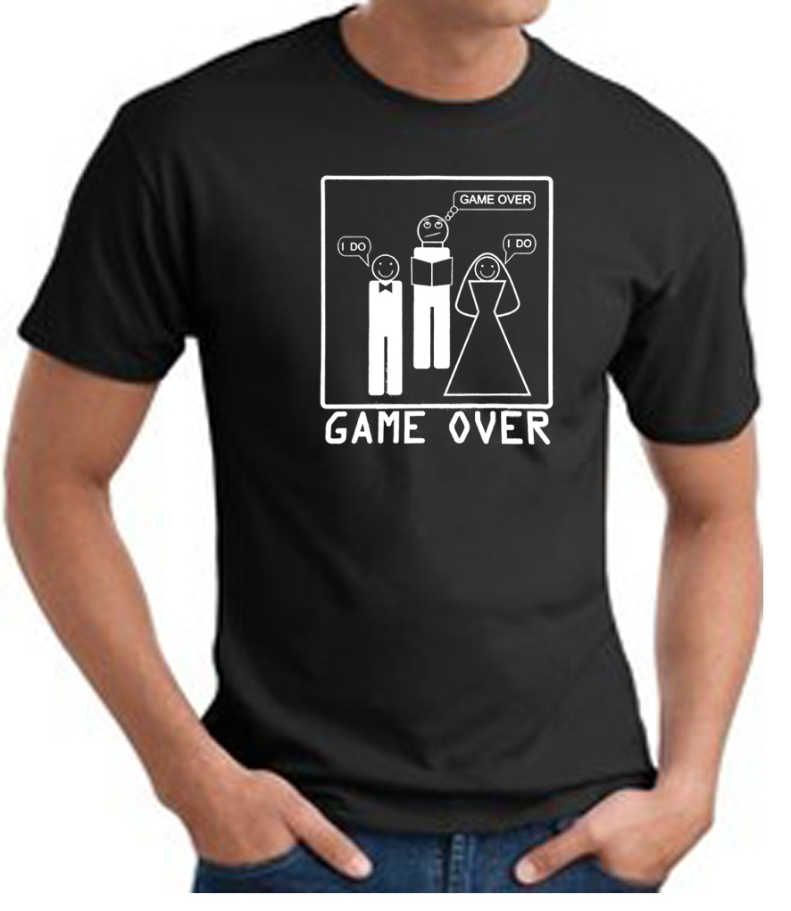Game Over Marriage Ceremony T-shirt Funny Black Tee - White Print ...