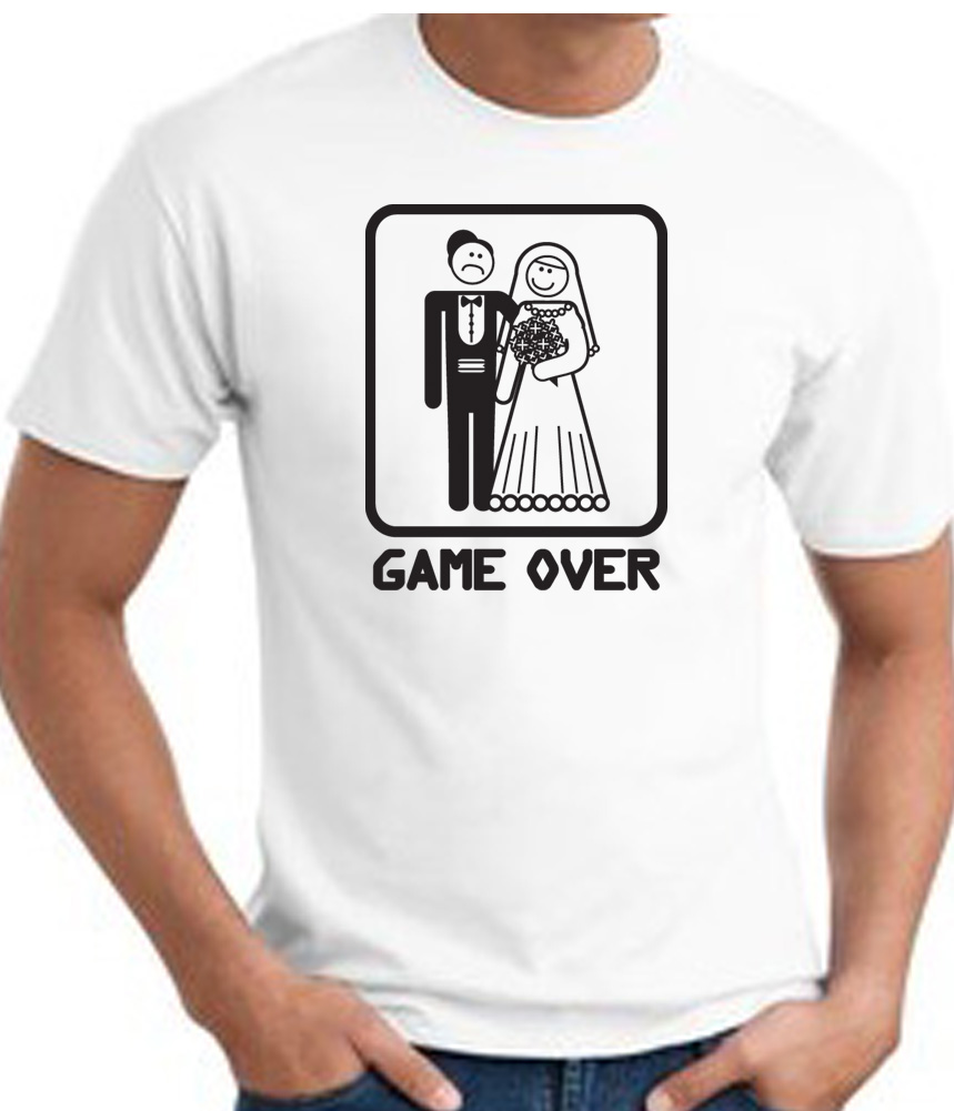 Game Over T-shirt Funny Marriage Bride Groom White Tee - Black Print ...