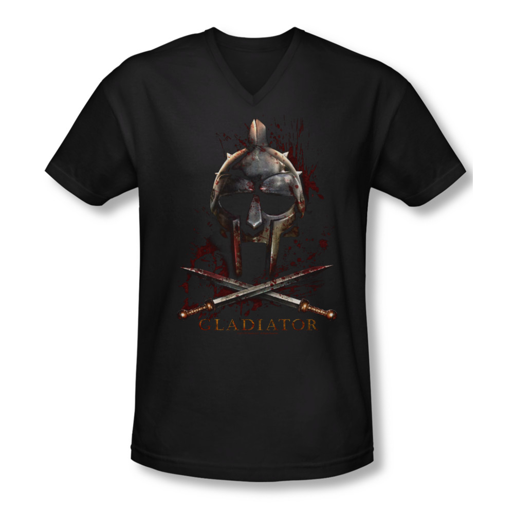 Gladiator Shirt Slim Fit V Neck Helmet Black Tee T-Shirt - Gladiator ...