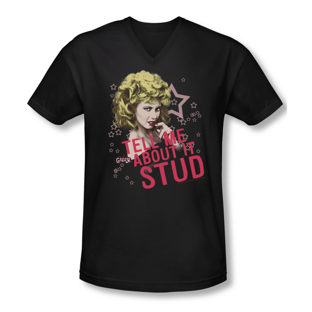 Grease Shirt Slim Fit V Neck Tell Me About It Stud Black Tee T-Shirt ...