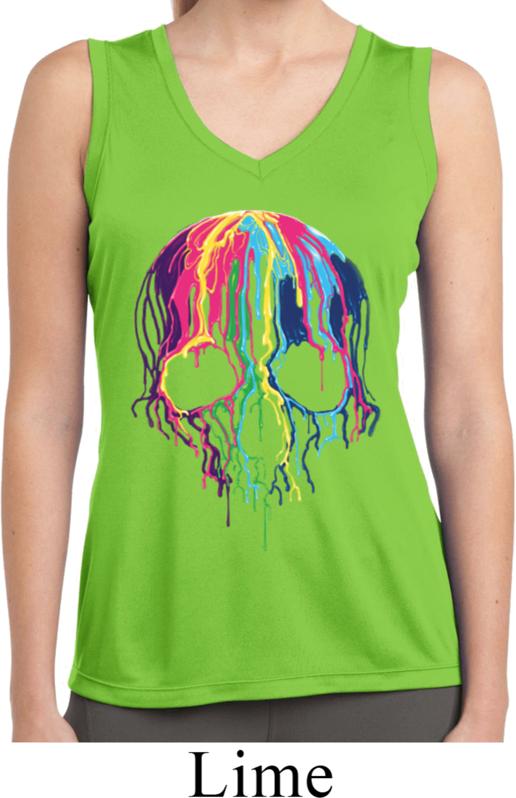 Halloween Melting Skull Ladies Sleeveless Moisture Wicking Shirt ...