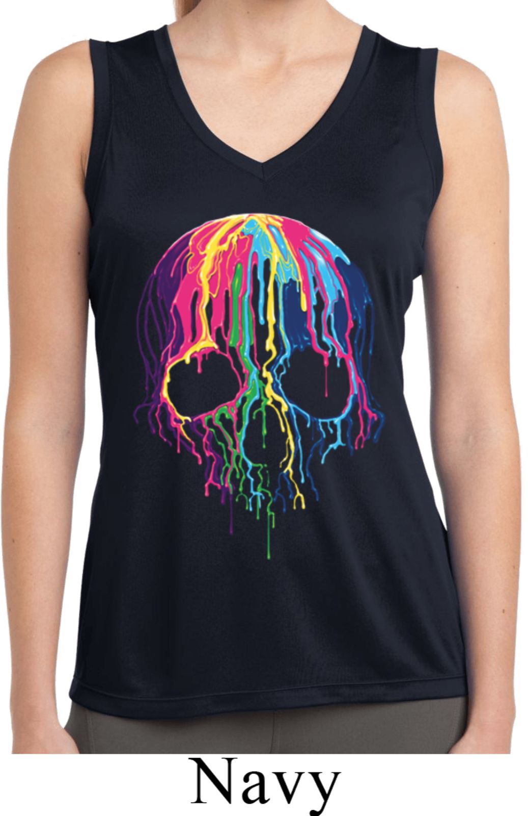 Halloween Melting Skull Ladies Sleeveless Moisture Wicking Shirt ...