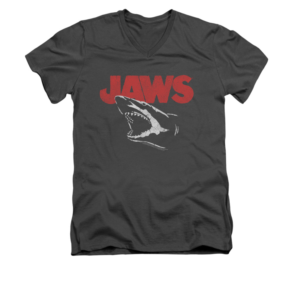 Jaws Shirt Slim Fit V-Neck Cracked Jaw Charcoal T-Shirt - Jaws Cracked ...