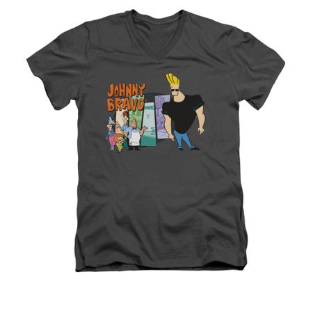 Johnny Bravo Shirt Slim Fit V Neck Johnny & Friends Charcoal Tee T ...