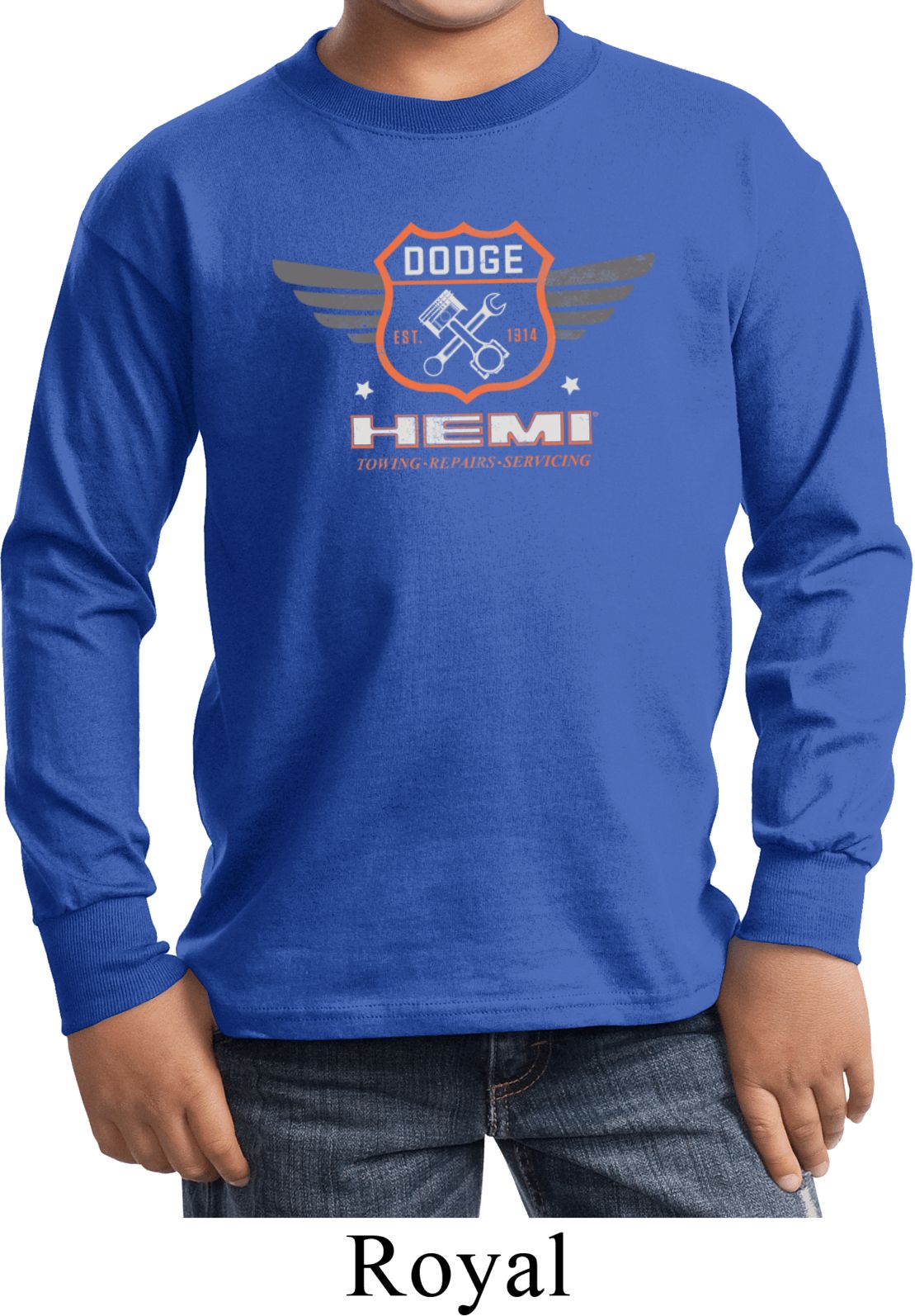 Kids Dodge Garage Hemi Long Sleeve Shirt - Dodge Garage Hemi Kids Shirts