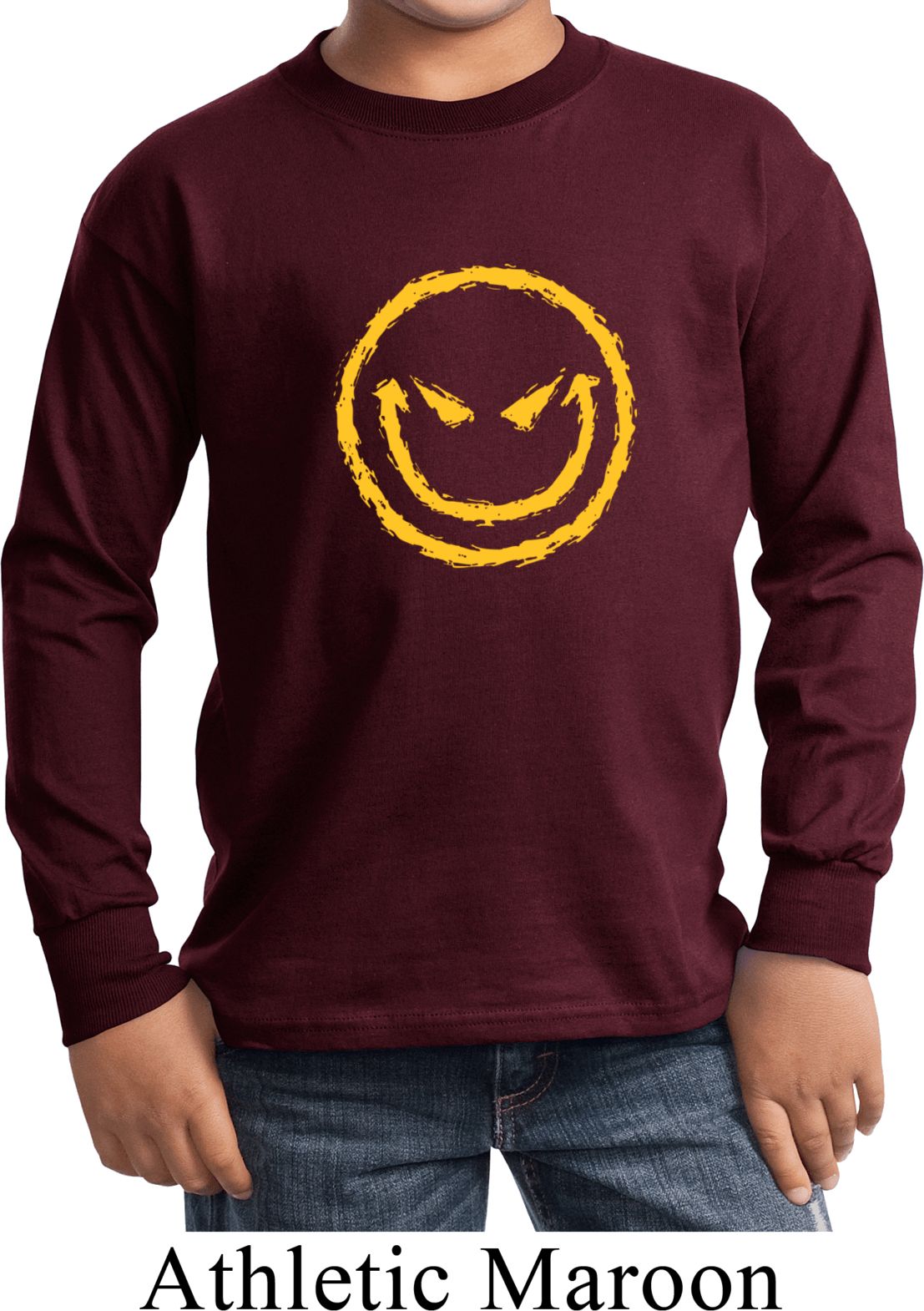 Kids Halloween Shirt Evil Smiley Face Long Sleeve Tee T-Shirt - Evil ...