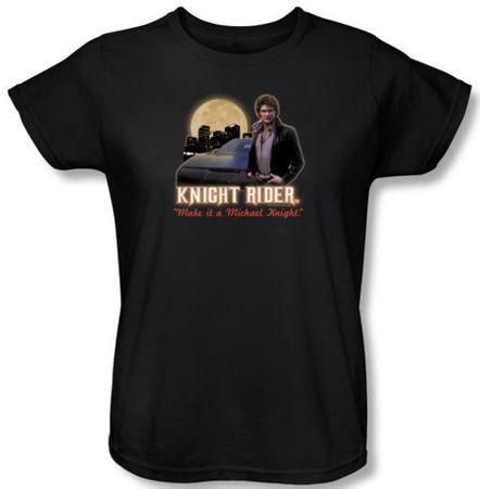 Knight Rider Ladies T-shirt Full Moon Black Tee Shirt - Knight Rider Shirts