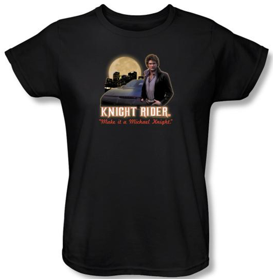 Knight Rider Ladies T-shirt Full Moon Black Tee Shirt - Knight Rider Shirts