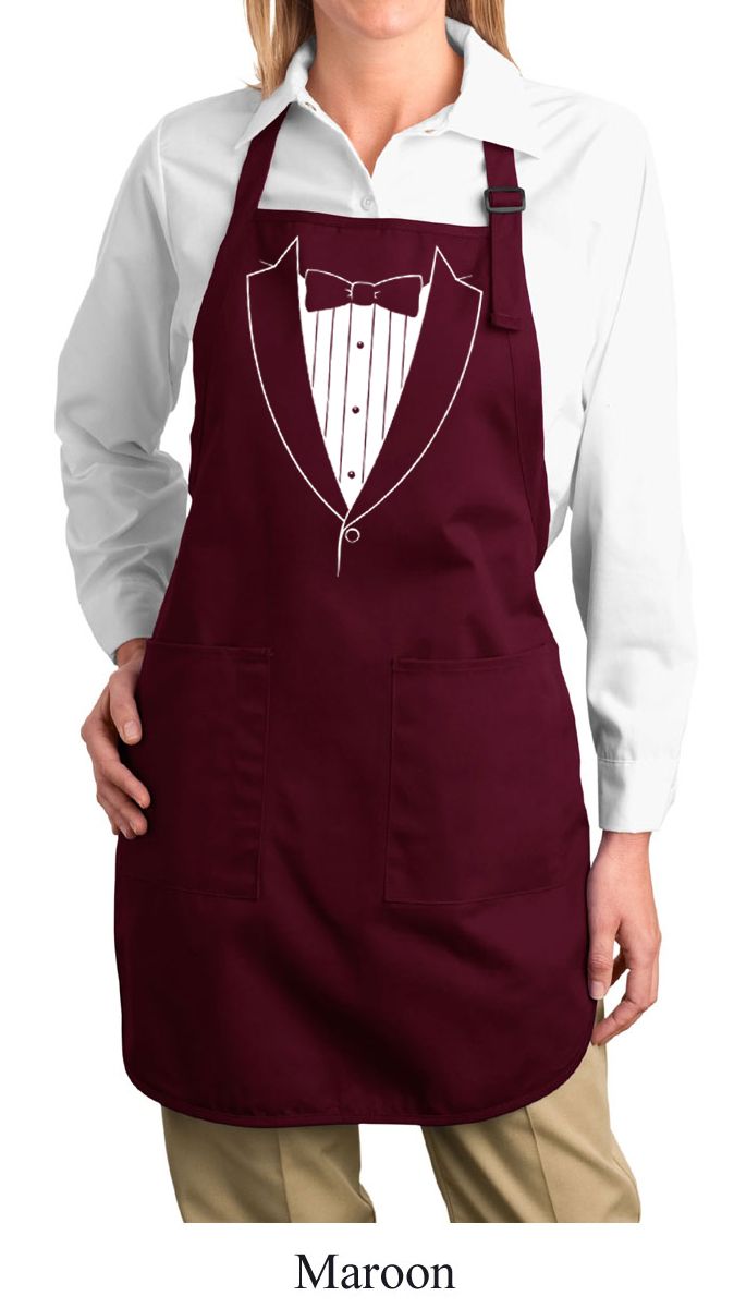 Ladies Apron Basic White Tuxedo Full Length Apron with Pockets - Ladies ...