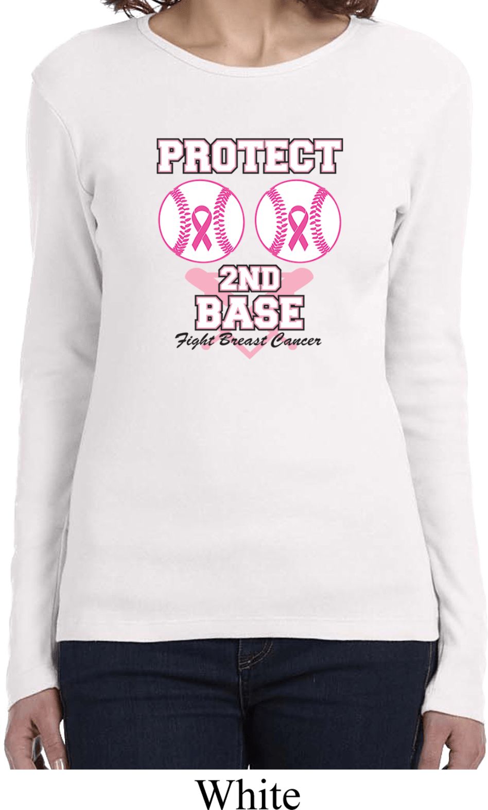Ladies Breast Cancer Shirt Protect 2nd Base Long Sleeve Tee T-Shirt ...