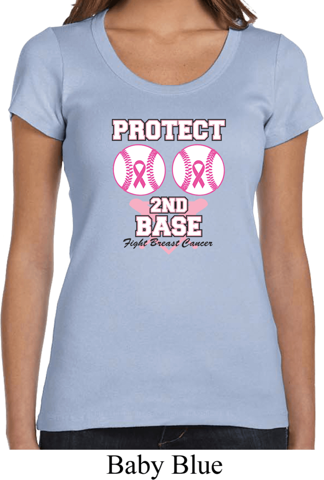 Ladies Breast Cancer Shirt Protect 2nd Base Scoop Neck Tee T-Shirt ...