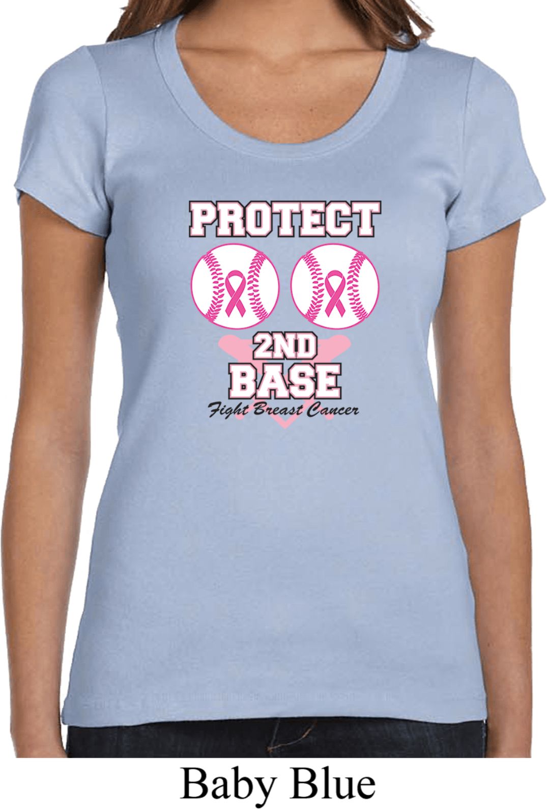 Ladies Breast Cancer Shirt Protect 2nd Base Scoop Neck Tee T-Shirt ...