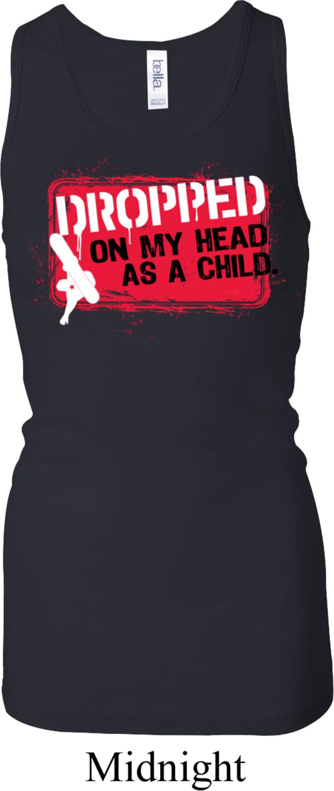 Ladies Funny Dropped On My Head Longer Length Racerback Tank Top ...