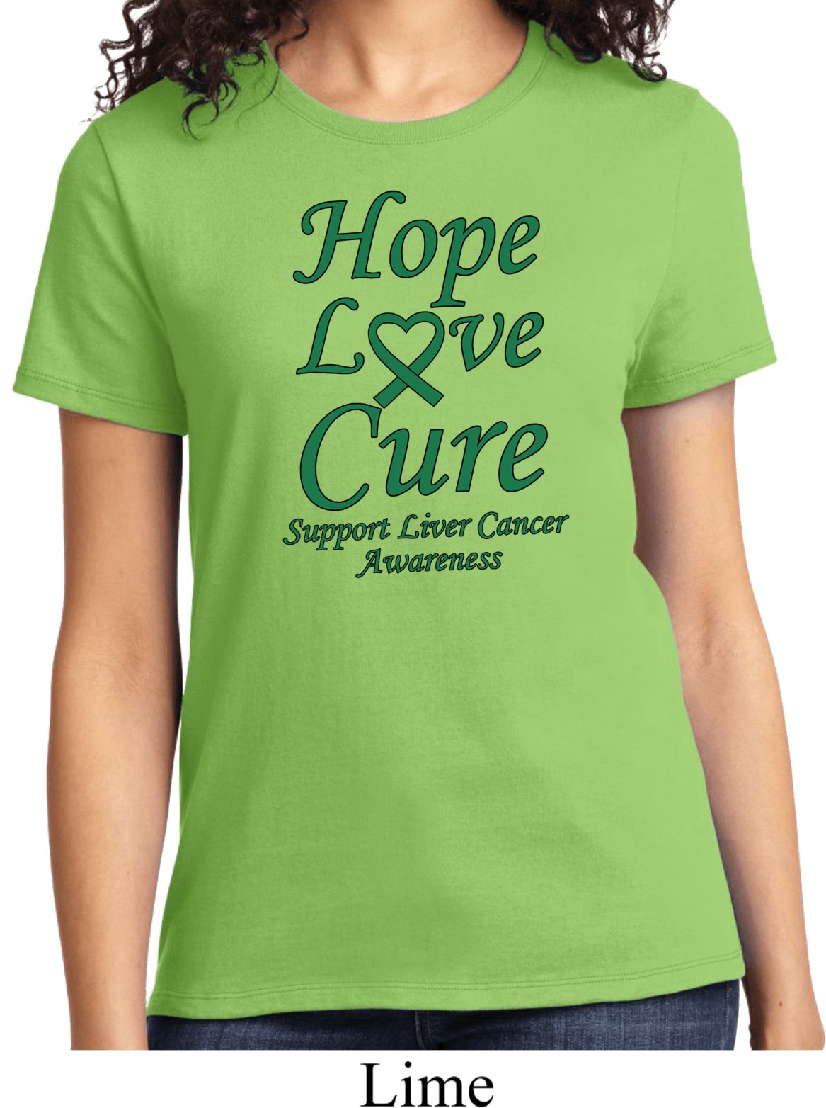 Ladies Liver Cancer Awareness Hope Love Cure T-shirt - Hope Love Cure ...