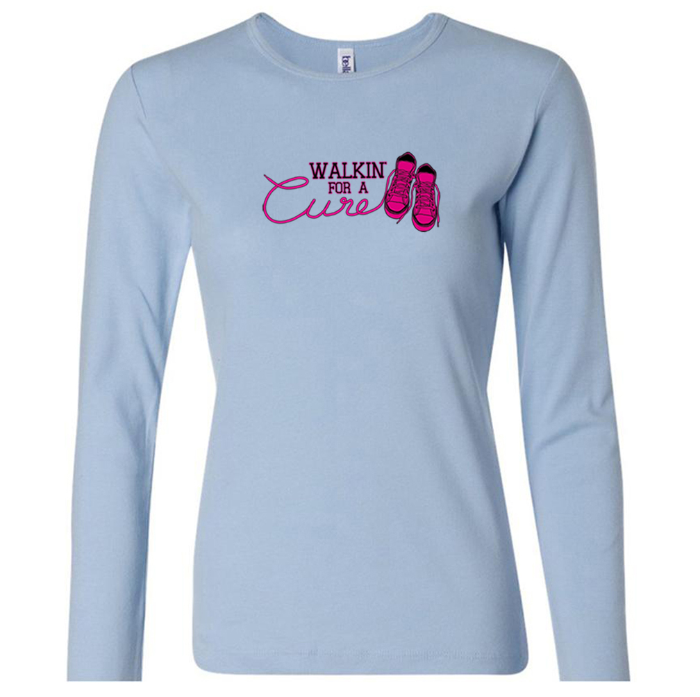 Ladies Shirt Breast Cancer Walkin For a Cure Long Sleeve Tee T-Shirt ...