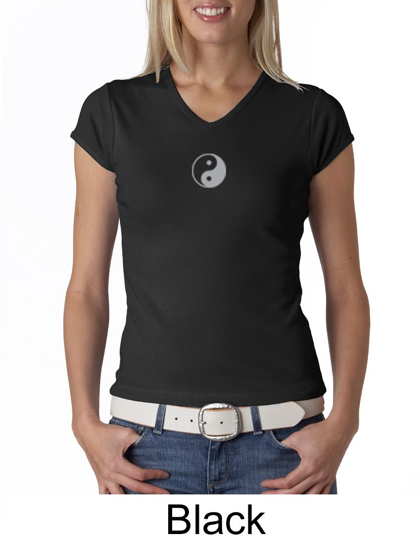 Ladies Yoga T-shirt – Yin Yang Meditation V-neck Shirt - Yin Yang ...