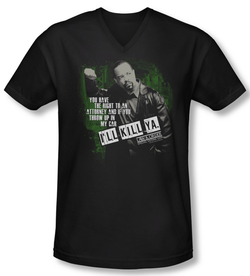 Law & Order: SVU Shirt Slim Fit V Neck I'll Kill Ya Black Tee - Law ...