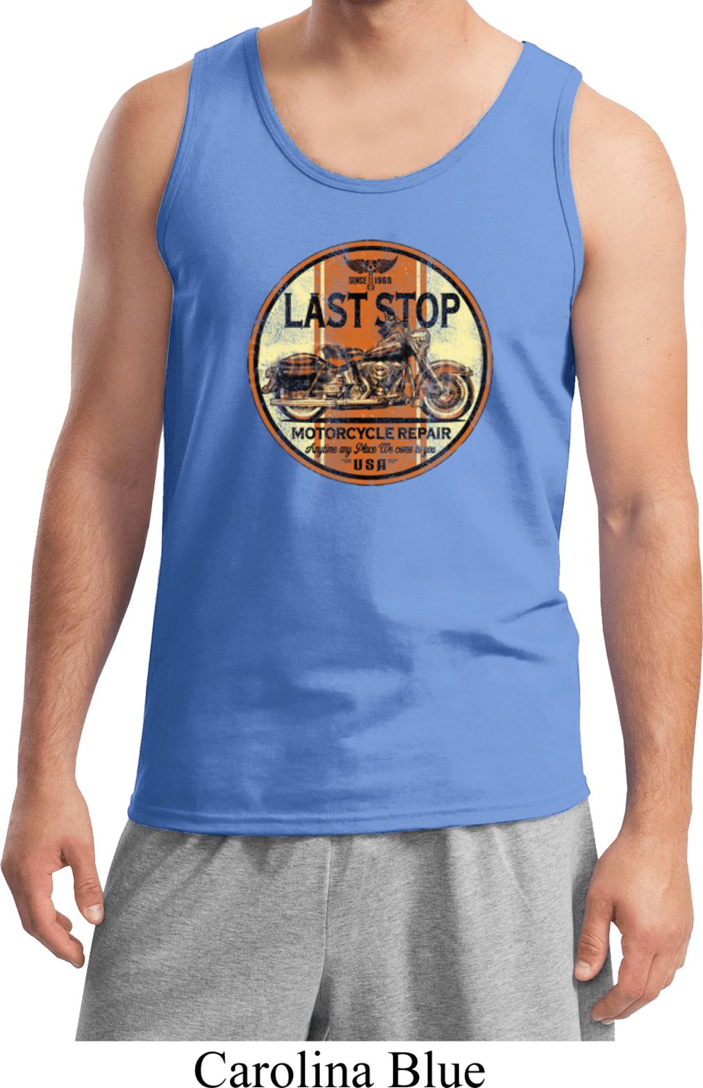 Mens Biker Tanktop Last Stop Tank Top - Last Stop Mens Biker Shirts