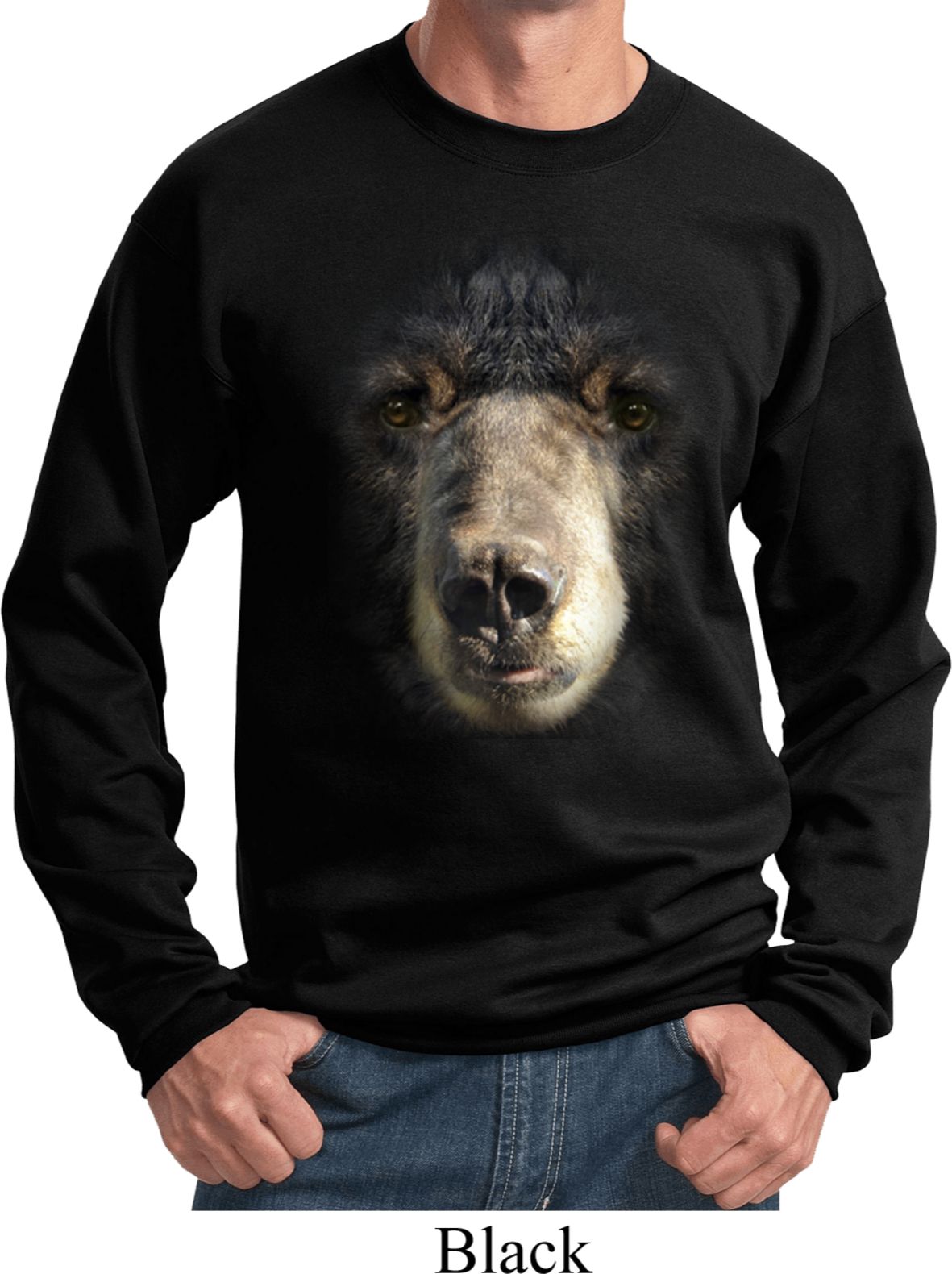 Mens Black Bear Sweatshirt Big Black Bear Face Sweat Shirt Big Black