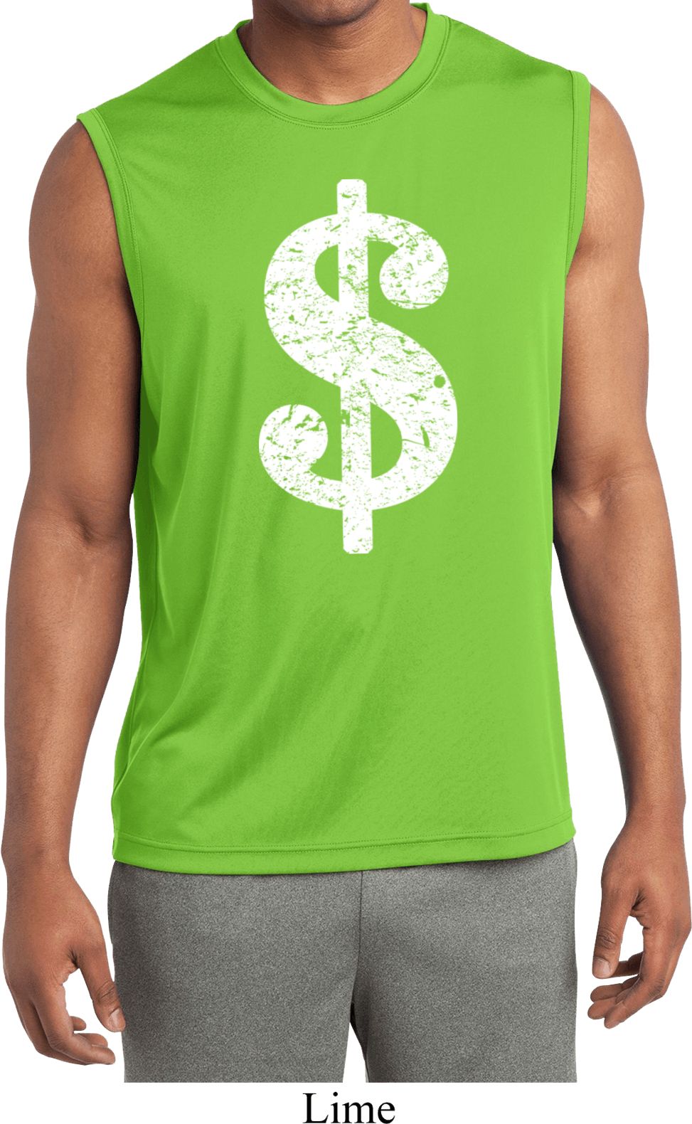 Mens Distressed Dollar Sign Sleeveless Moisture Wicking Tee T-Shirt ...