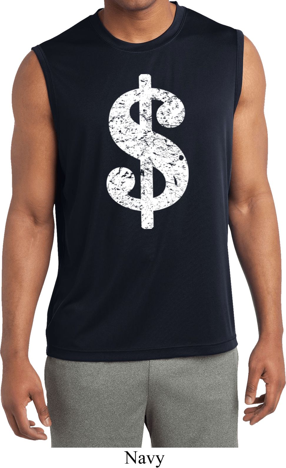 Mens Distressed Dollar Sign Sleeveless Moisture Wicking Tee T-Shirt ...
