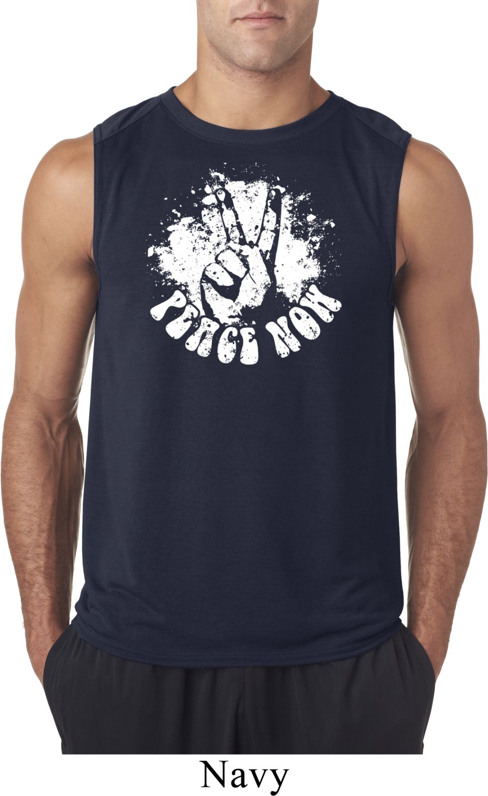 Mens Peace Shirt Peace Now Sleeveless Tee T-Shirt - Peace Now Mens Shirts