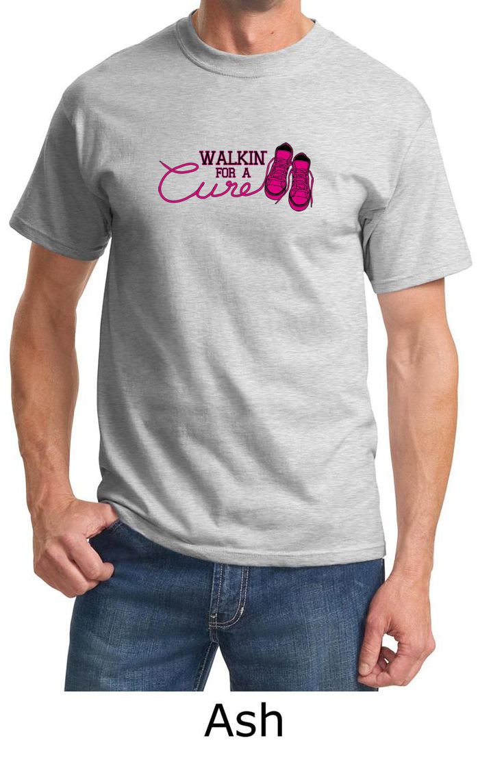 Mens Shirt Breast Cancer Awareness Walkin For a Cure Tee T-Shirt ...