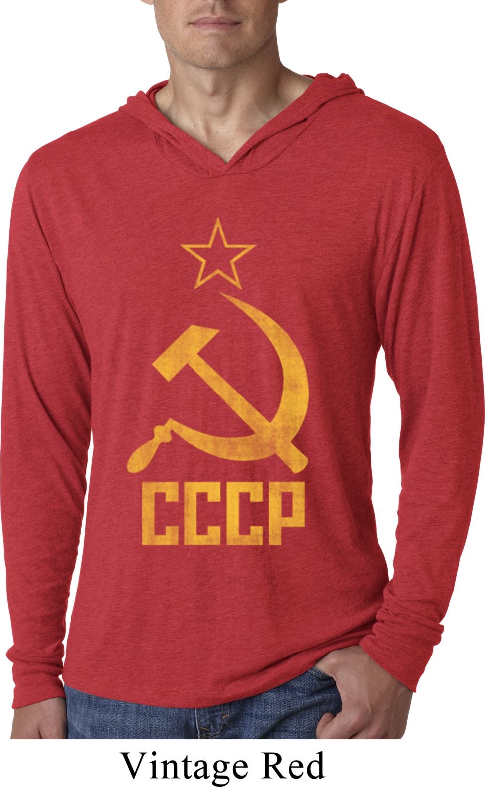 Mens Shirt CCCP Distressed Lightweight Hoodie Tee T-Shirt - USSR Soviet ...