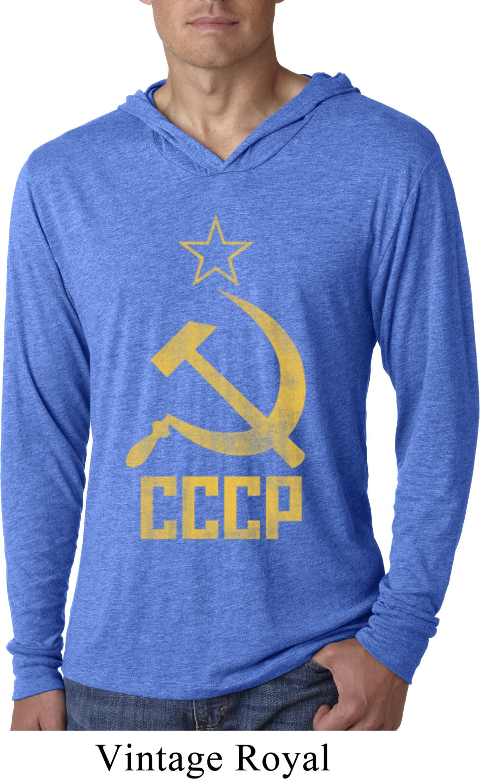 Mens Shirt CCCP Distressed Lightweight Hoodie Tee T-Shirt - USSR Soviet ...